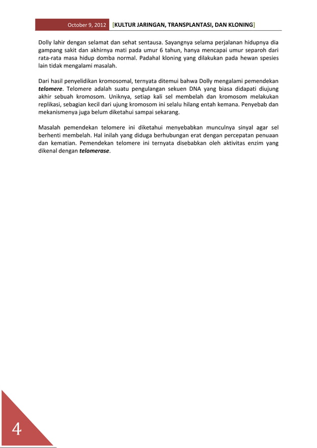 Kultur Jaringan, Transplantasi, dan Kloning | DOCX