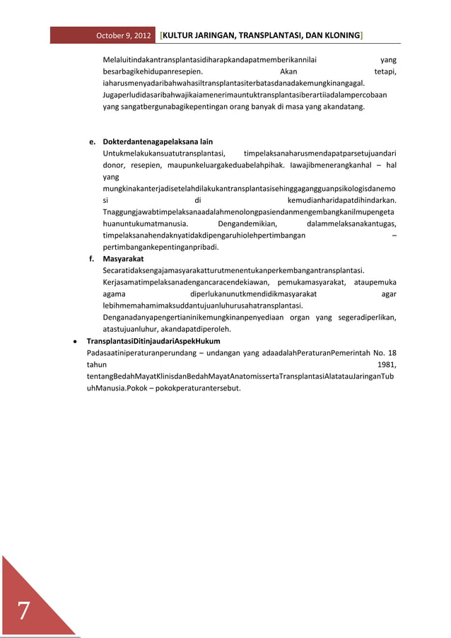 Kultur Jaringan, Transplantasi, dan Kloning | DOCX