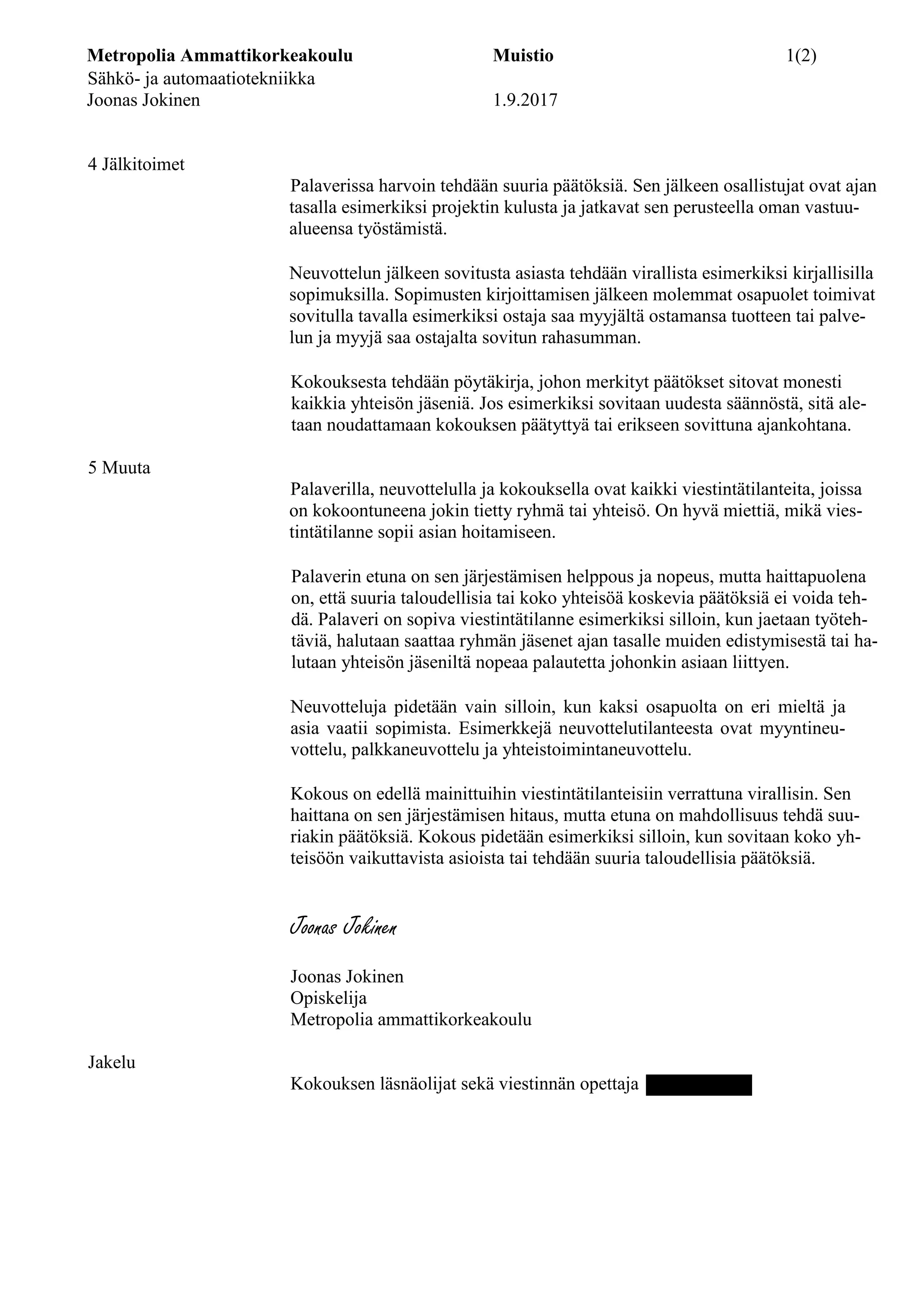 Muistio: Palaveri, neuvottelu vai kokous? | PDF