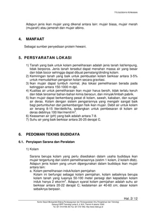 Pedoman Teknis Sukses Wirausaha Budidaya Mujair | PDF