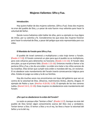 Mujeres valientes sifra y fua | PDF