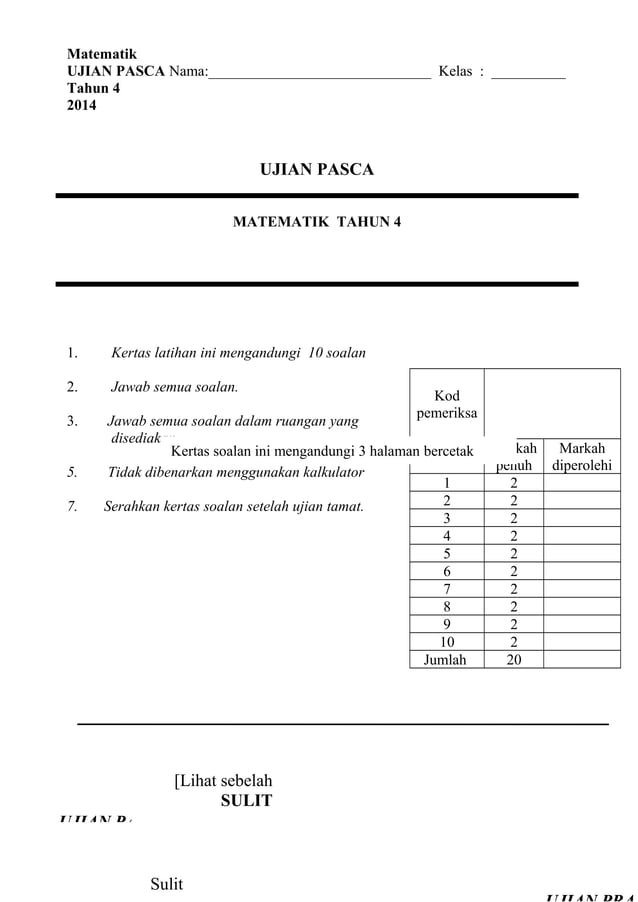 Muka hadapan ujian pasca | DOC