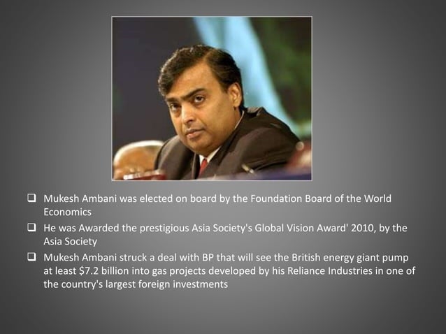 Mukesh Ambani - The CMD of RIL | PPTX