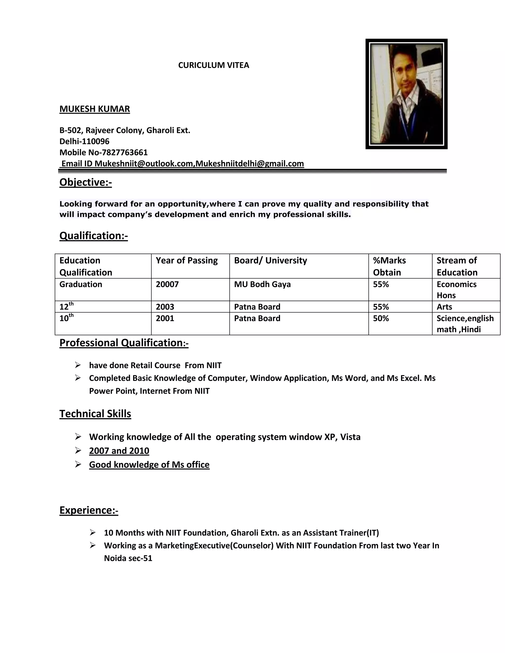 Mukesh resume | DOCX