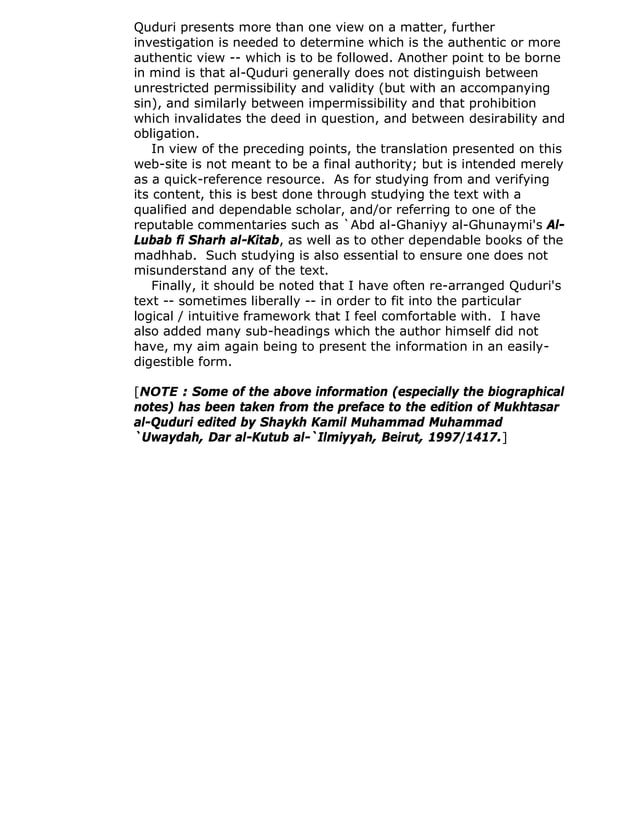 Mukhtasar Al Quduri Hanafi fiqh | PDF