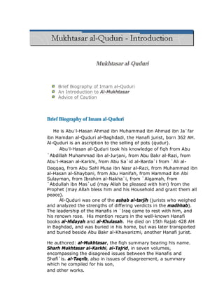 Mukhtasar Al Quduri Hanafi fiqh | PDF