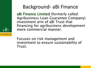 Guarantee scheme experience at aBi Finance Limited in Uganda | PPTX