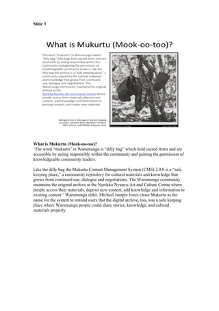 Presentation for Indigenous Museums & Heritage Unit (MMHS, Sydney Uni ...