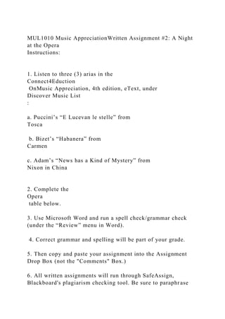 MUL1010 Music AppreciationWritten Assignment #2 A Night at the Oper.docx