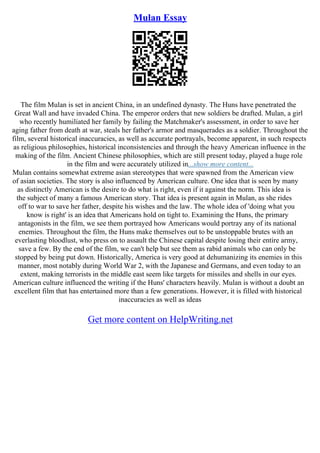 Mulan Essay | PDF