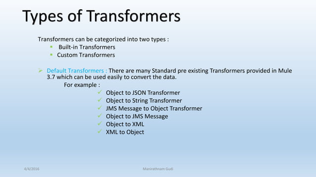 Mule esb transformers | PPT