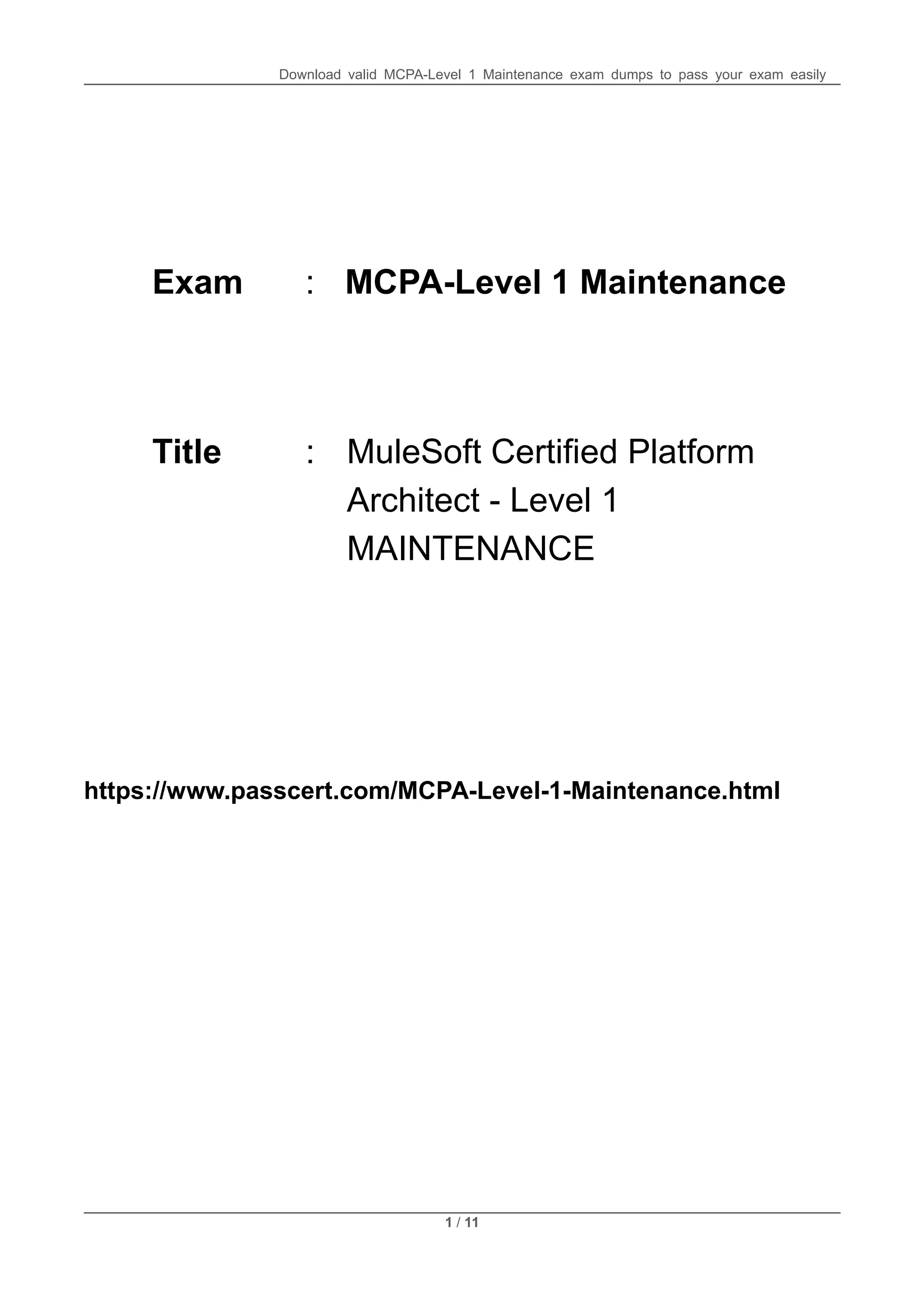 MuleSoft MCPA-Level 1 Maintenance Exam Dumps | PDF