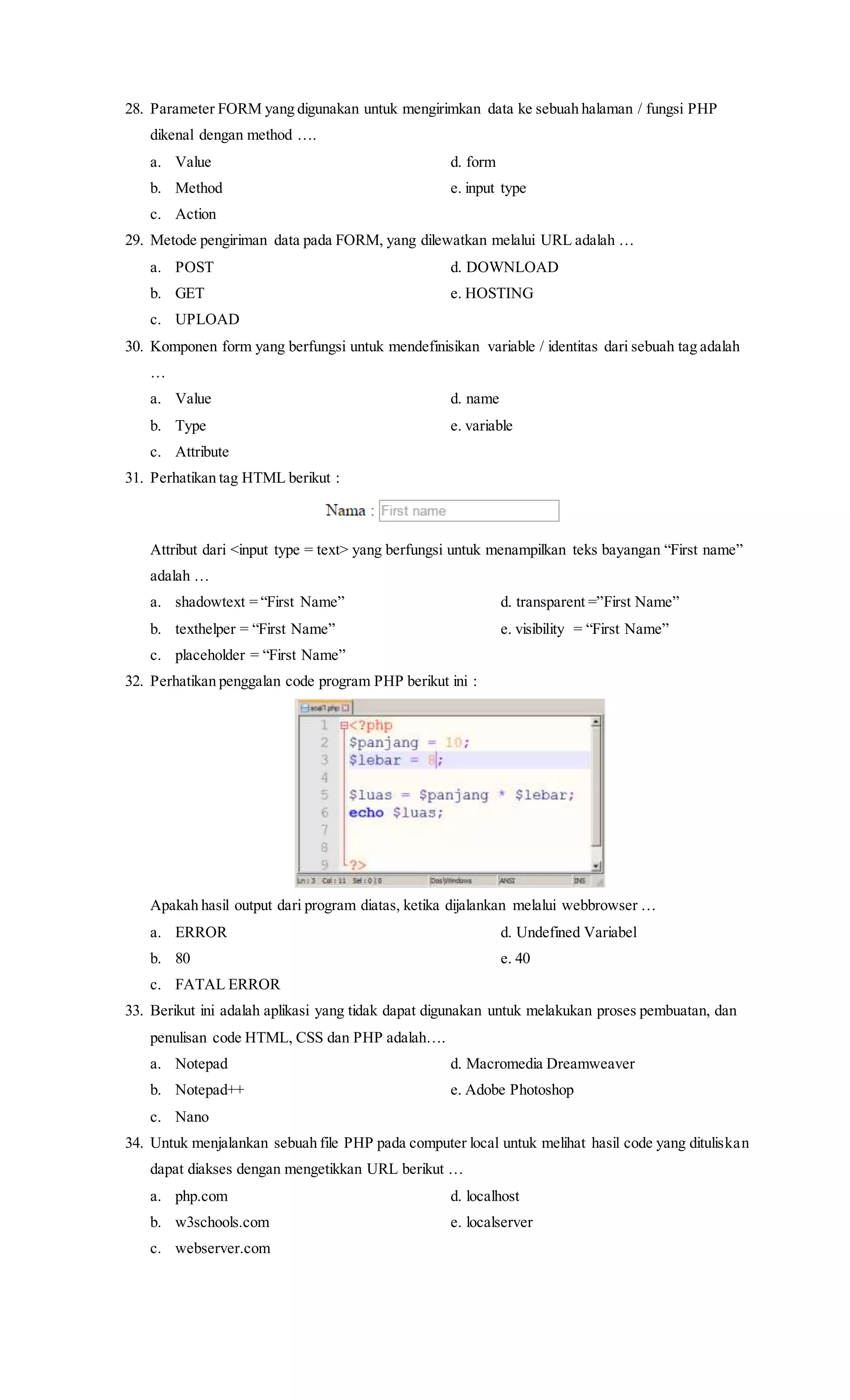 Soal Ujian Mulok (Web Desain) Kompetensi TKJ | DOCX