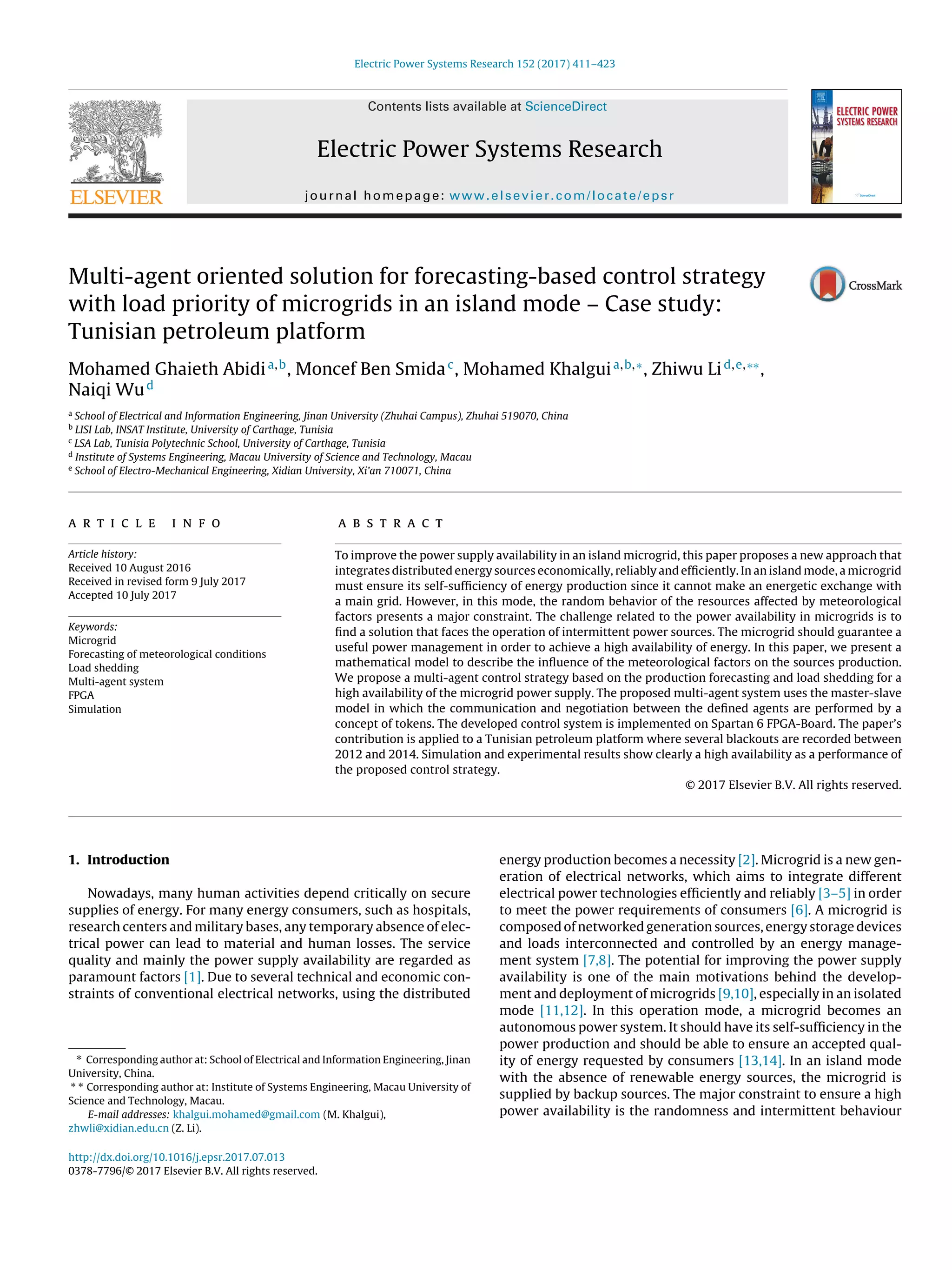 Multi agent oriented solution for forecasting-based control strategy with load priority of ...