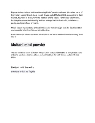 Multani mitti Multani mitti benefits Multani mitti face pack | PDF