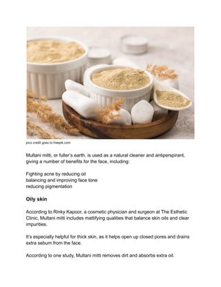 Multani mitti Multani mitti benefits Multani mitti face pack | PDF