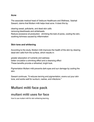 Multani mitti Multani mitti benefits Multani mitti face pack | PDF