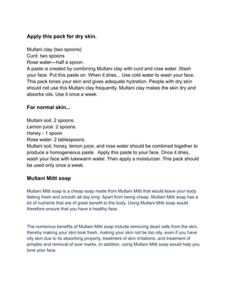 Multani mitti Multani mitti benefits Multani mitti face pack | PDF