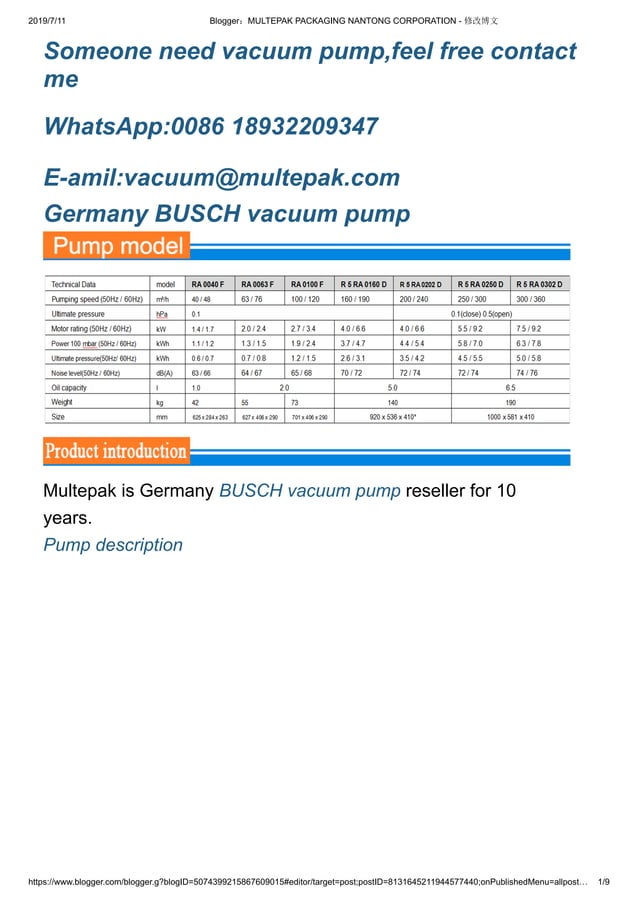 Multepak BUSCH ra r5 0040 0063 0100 0160 0202 0250 0300 vacuum pump | PDF