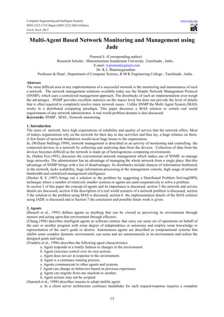 Multi agent based network monitoring and management using jade | PPT