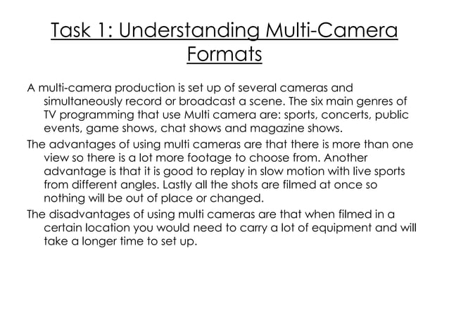 Multi camera techniques | PPTX | Cameras and Camcorders | Consumer Electronics