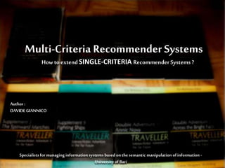 Multi Criteria Recommender Systems - Overview | PPTX