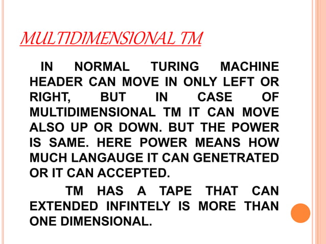 Multi dimensional turing machine | PPTX | Computing | Technology ...