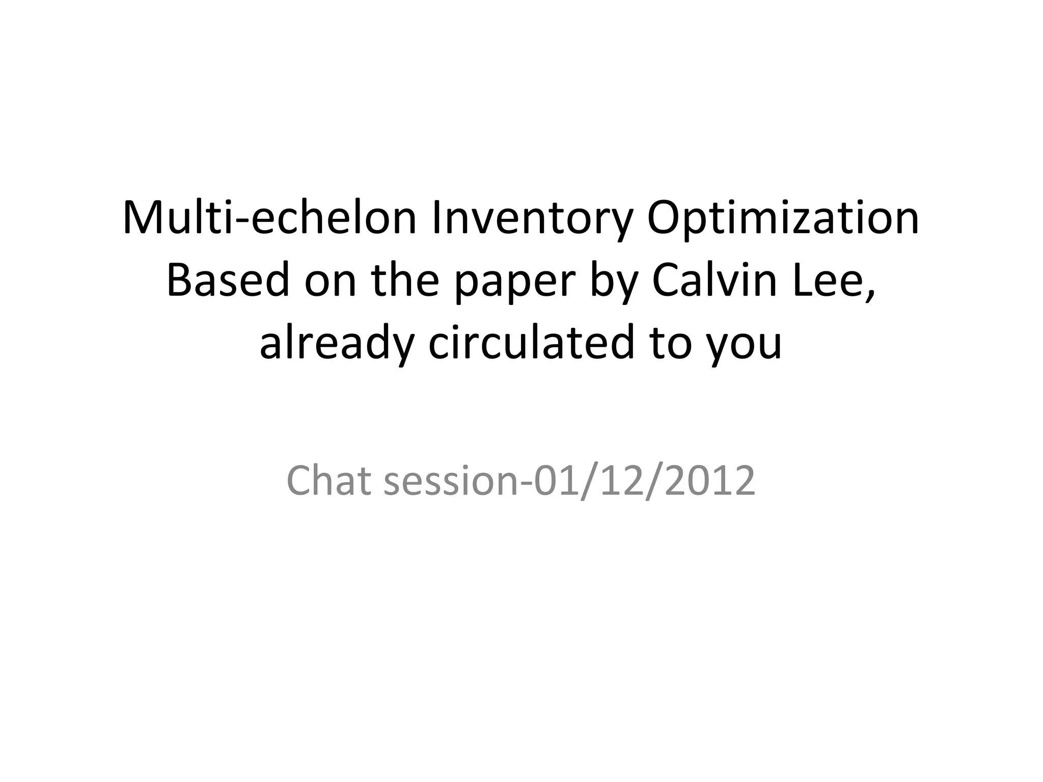 Multi echelon inventory optimization | PPT