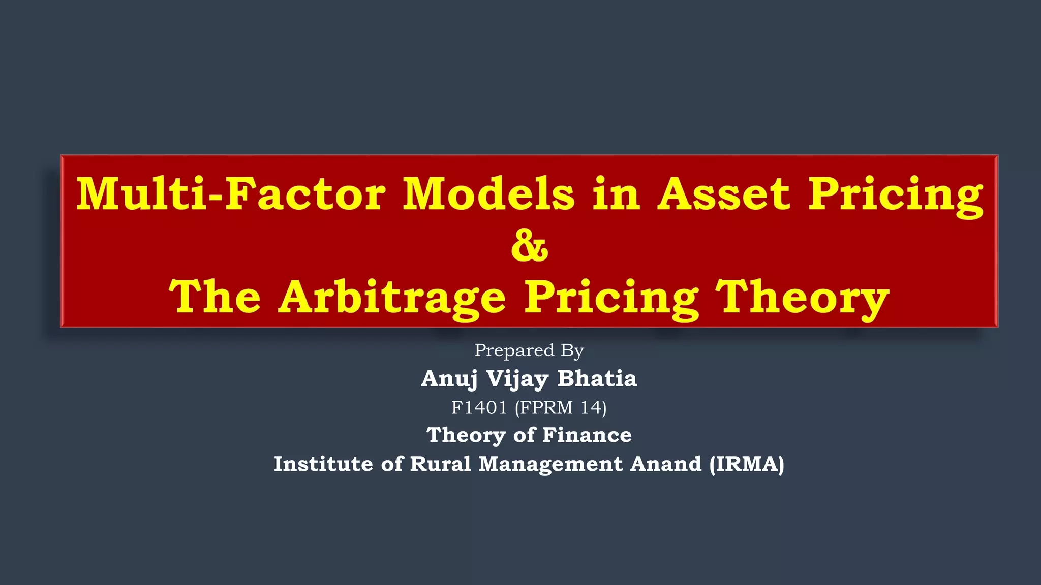 Multi factor models in asset pricing | PDF