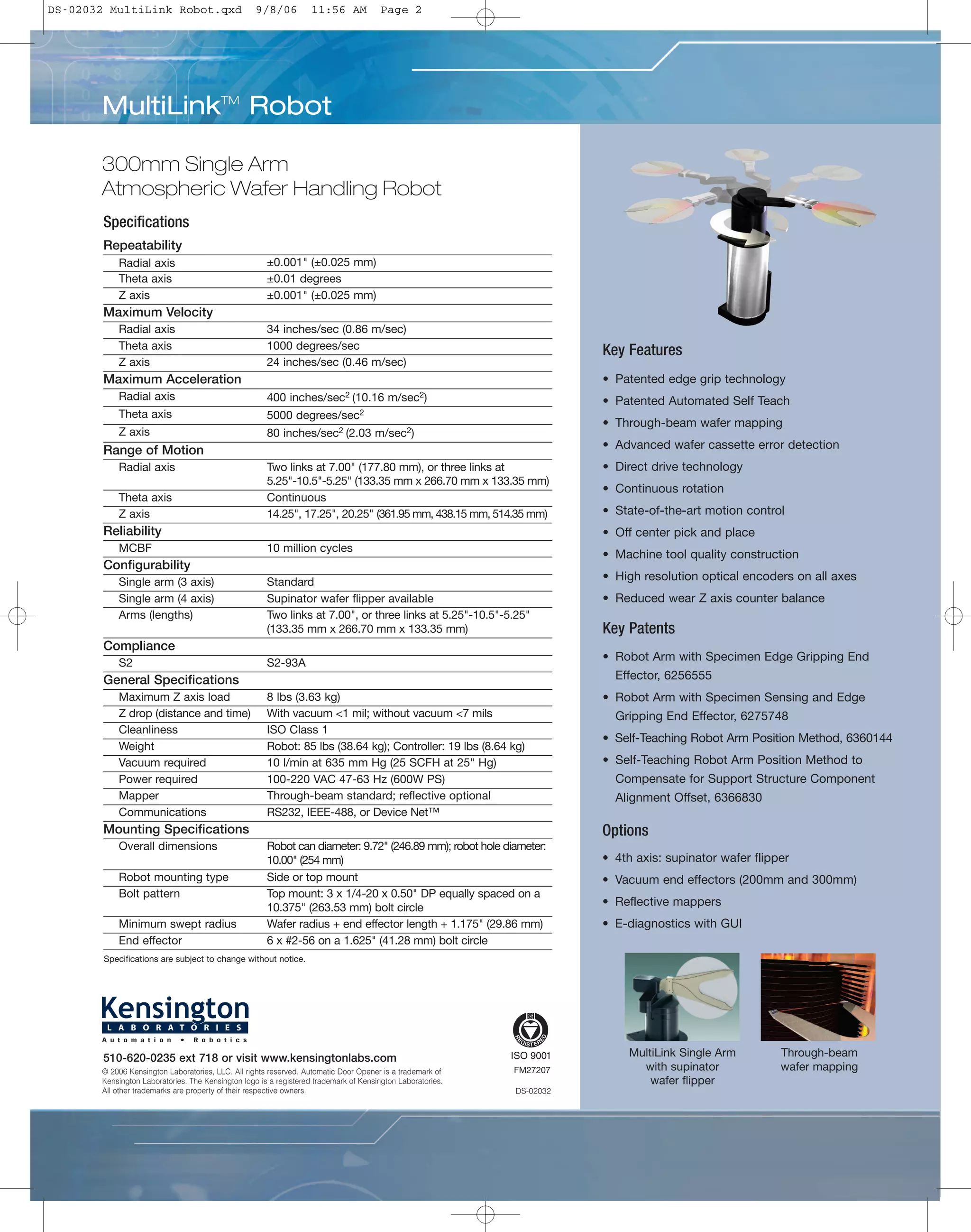 MultiLink Robot 300mm Single Arm- Atmospheric Wafer Handling Robot | PDF