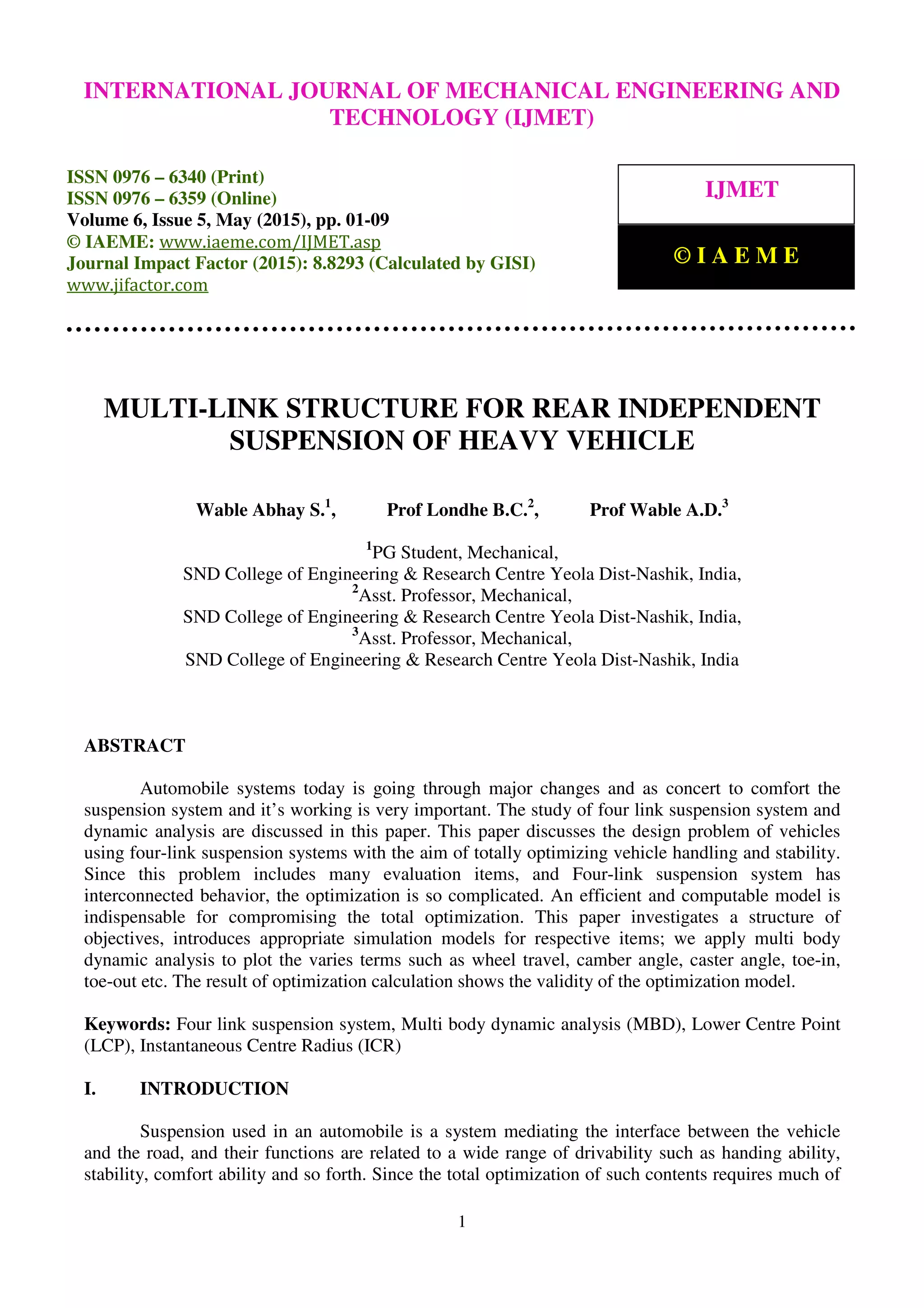 Multi link structure for rear independent suspension of heavy vehicle | PDF