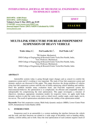 Multi link structure for rear independent suspension of heavy vehicle | PDF