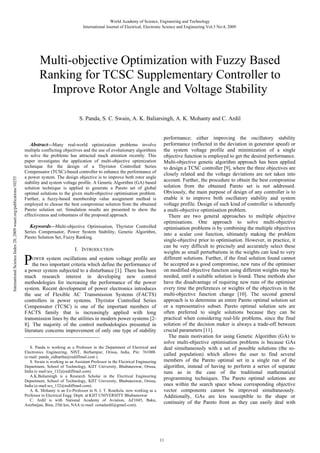 Multi objective-optimization-with-fuzzy-based-ranking-for-tcsc-supplementary-controller-to ...