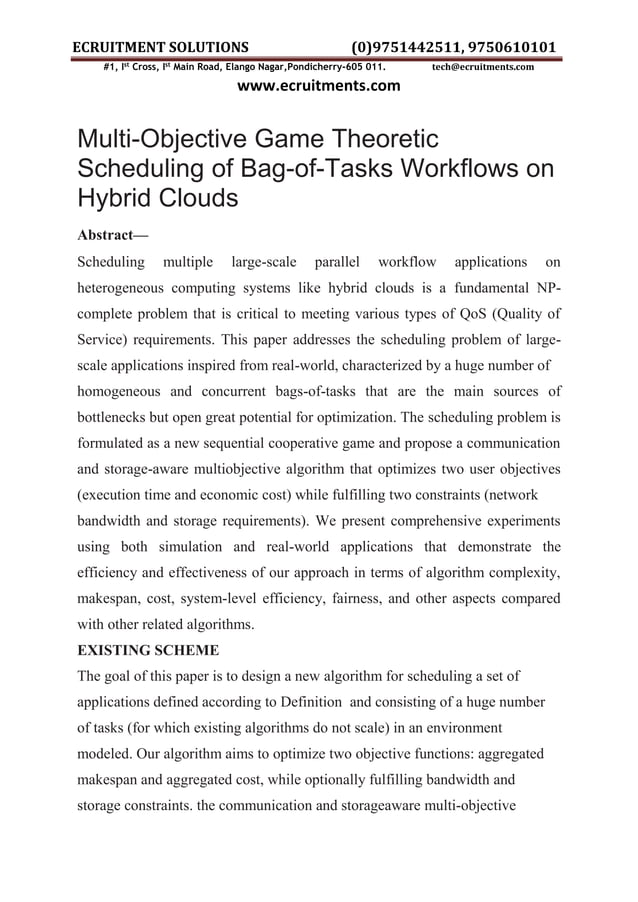 Multi objective game theoretic scheduling of bag-of-tasks workflows on hybrid clouds | PDF ...