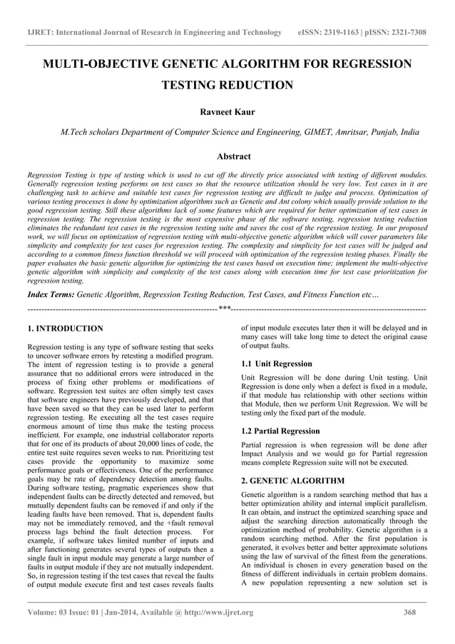 Multi Objective Genetic Algorithm For Regression Testing Reduction Pdf 6224