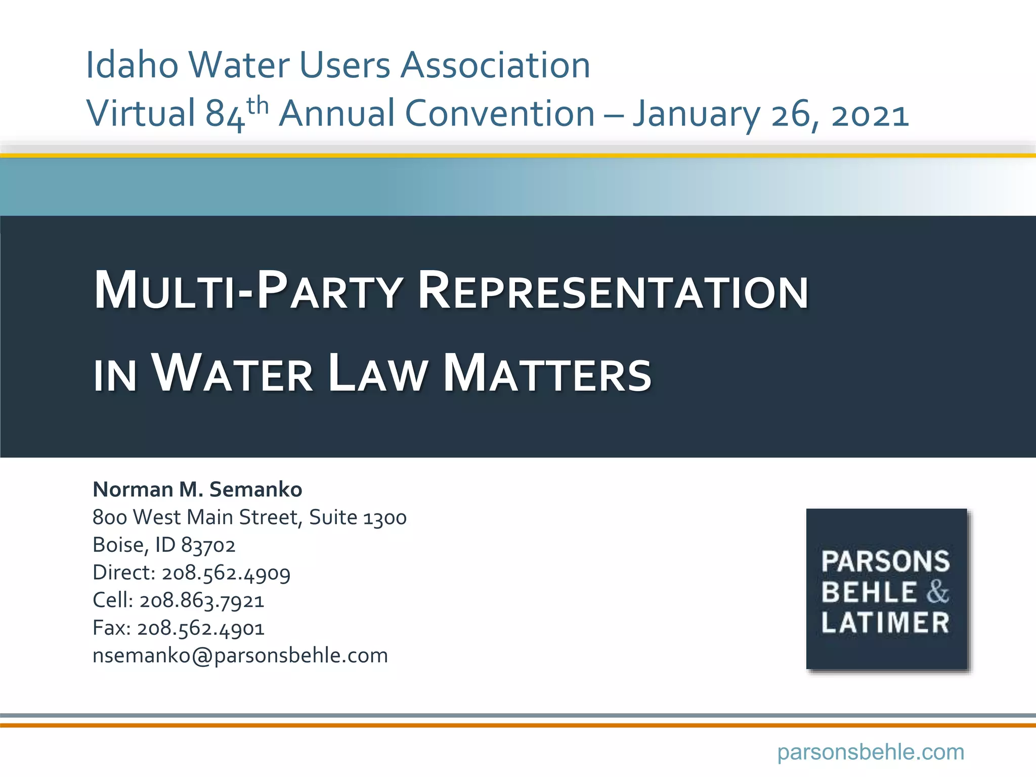 Multi-Party Representation in Water Law Matters | PPT