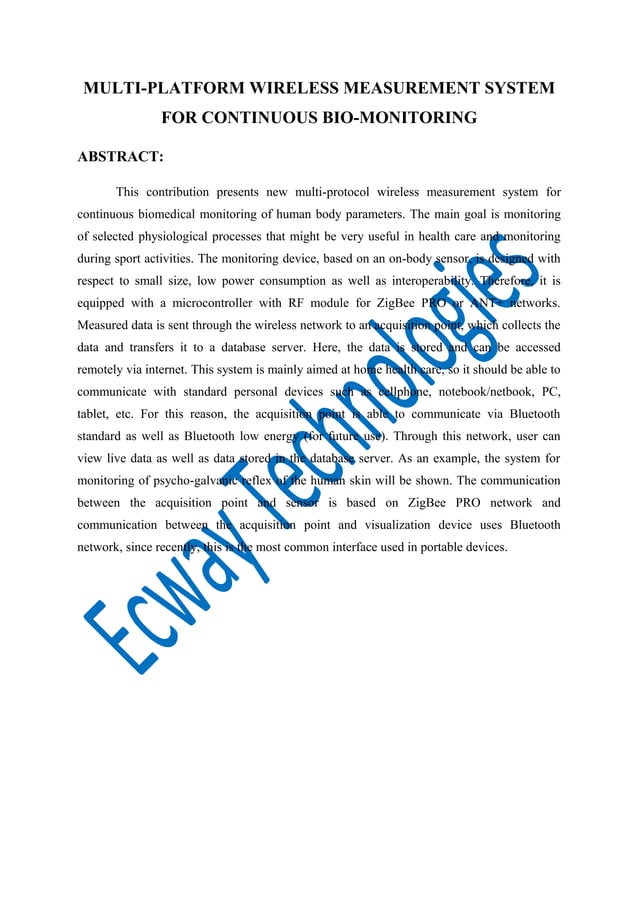 Multi platform wireless measurement system for continuous bio-monitoring | PDF