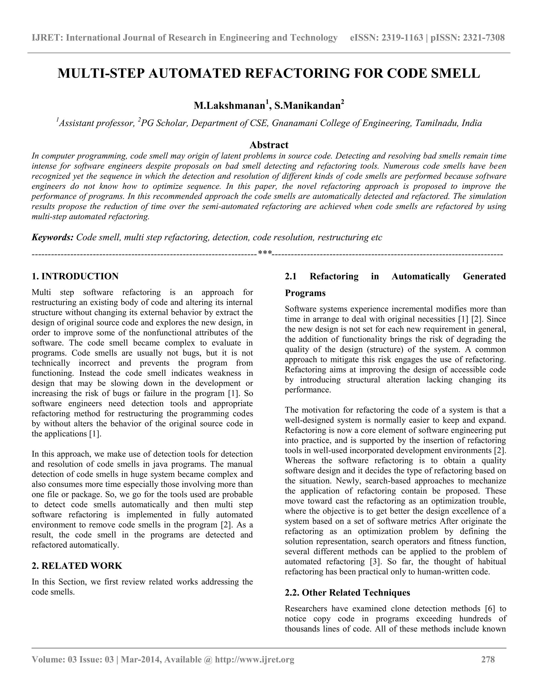 Multi step automated refactoring for code smell | PDF | Web Development | Internet