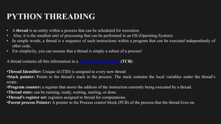 MULTI-THREADING in python appalication.pptx | Computer Networking | Computing