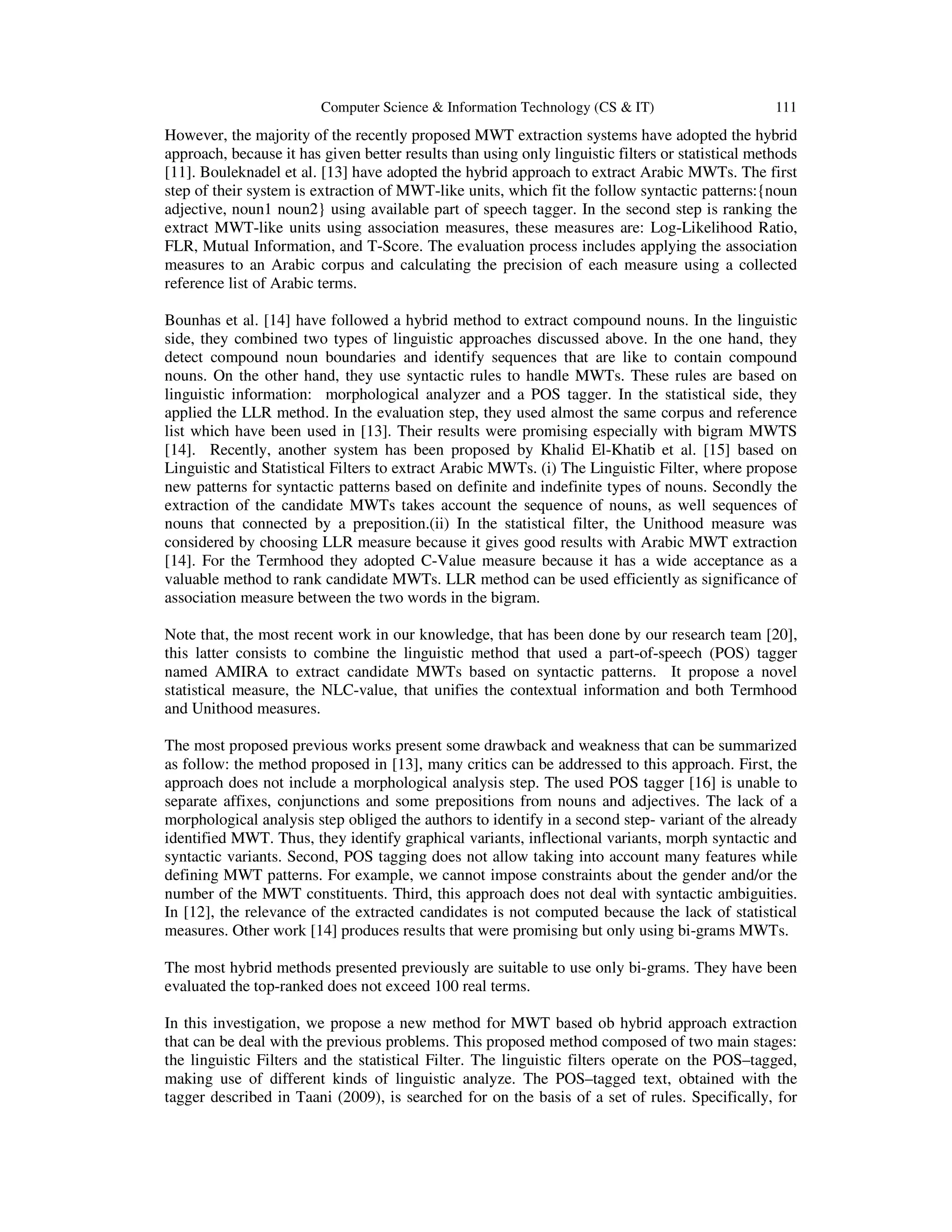 MULTI-WORD TERM EXTRACTION BASED ON NEW HYBRID APPROACH FOR ARABIC LANGUAGE | PDF