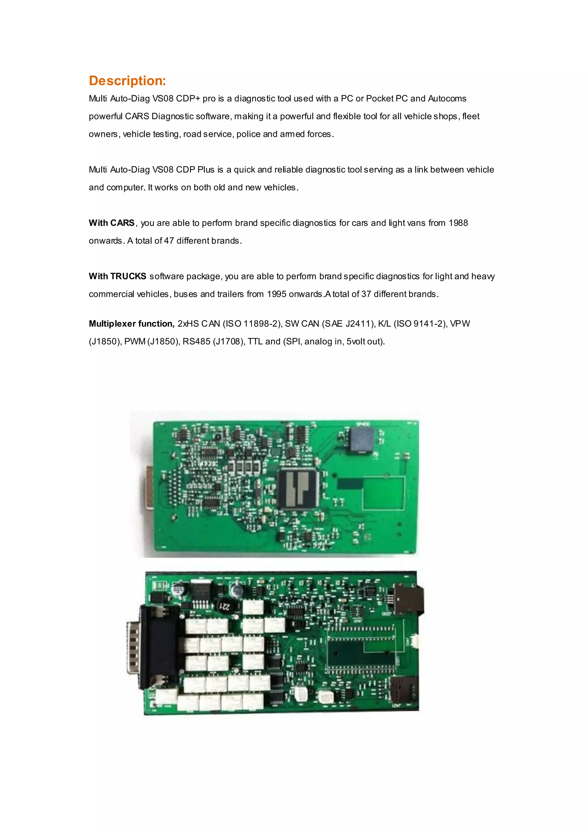 Multi auto diag vs08 cdp plus for cars & trucks 2 in 1 20131version | PDF