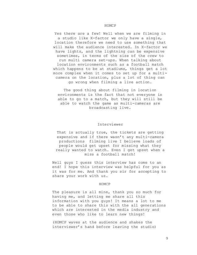 Multi camera productions script final | DOCX | Cameras and Camcorders ...