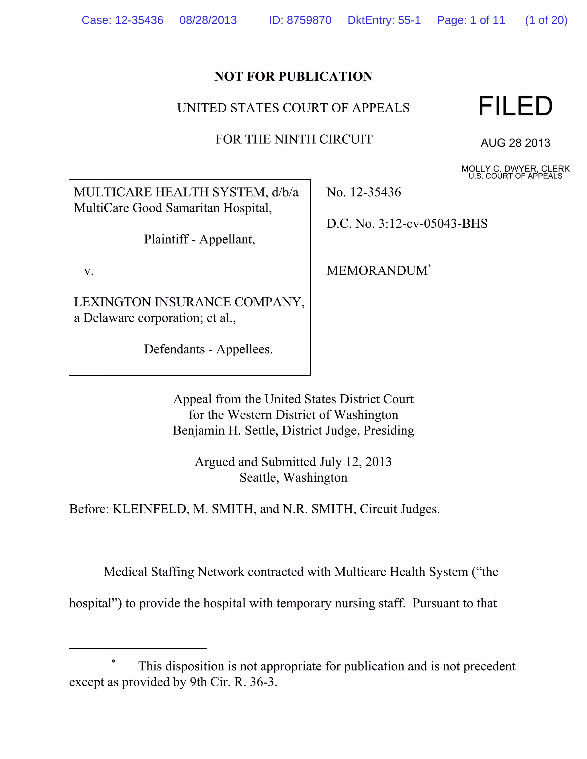 Multi care health system v. lexington ins. co. | PDF