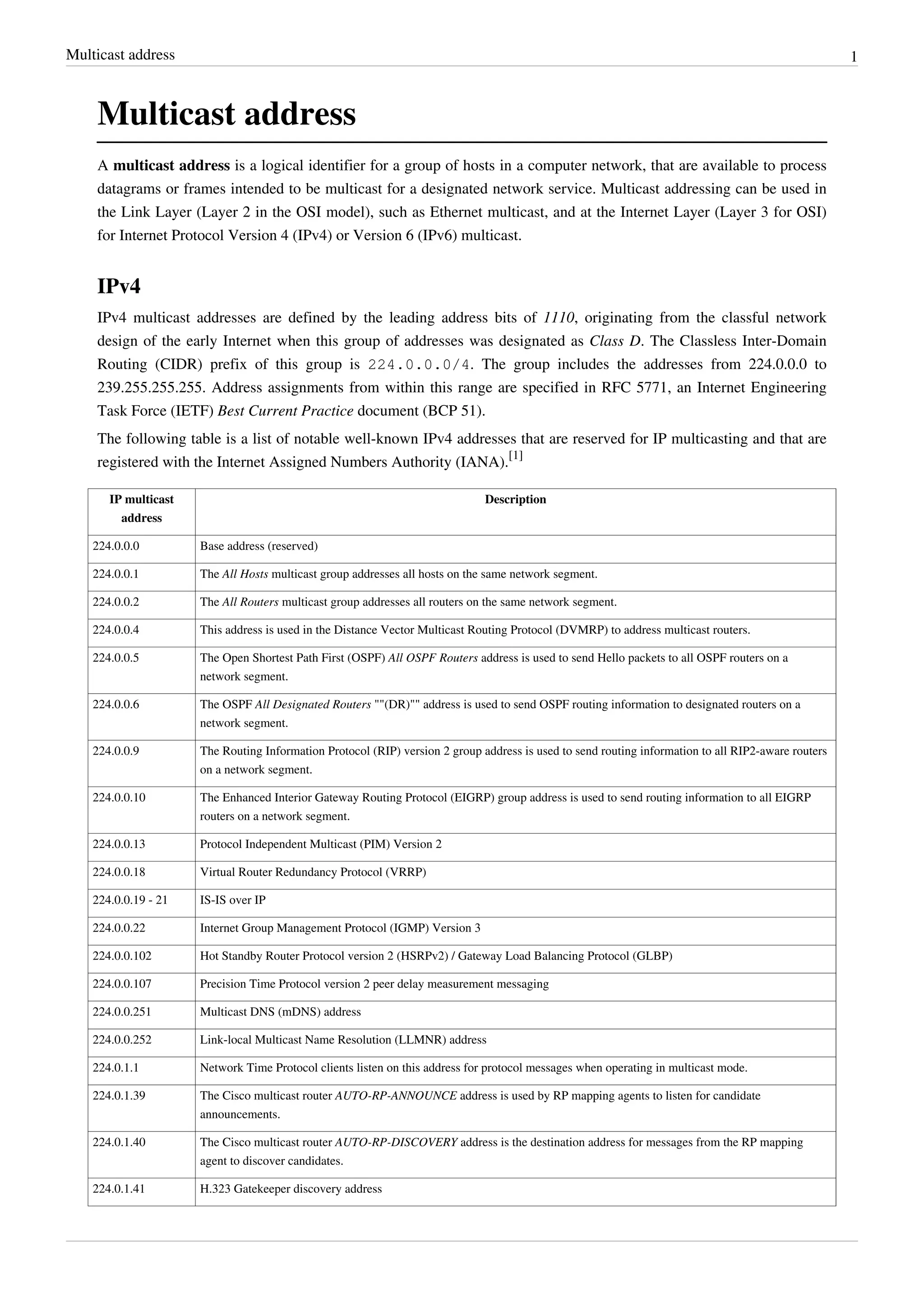 Multicast address | PDF