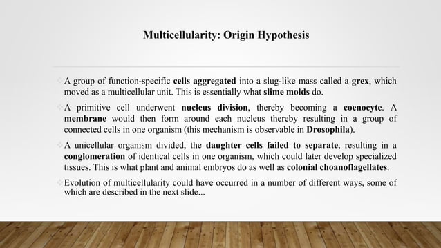 Multicellular Organism And Origin Hypothesis Of Multicellularity | PPTX