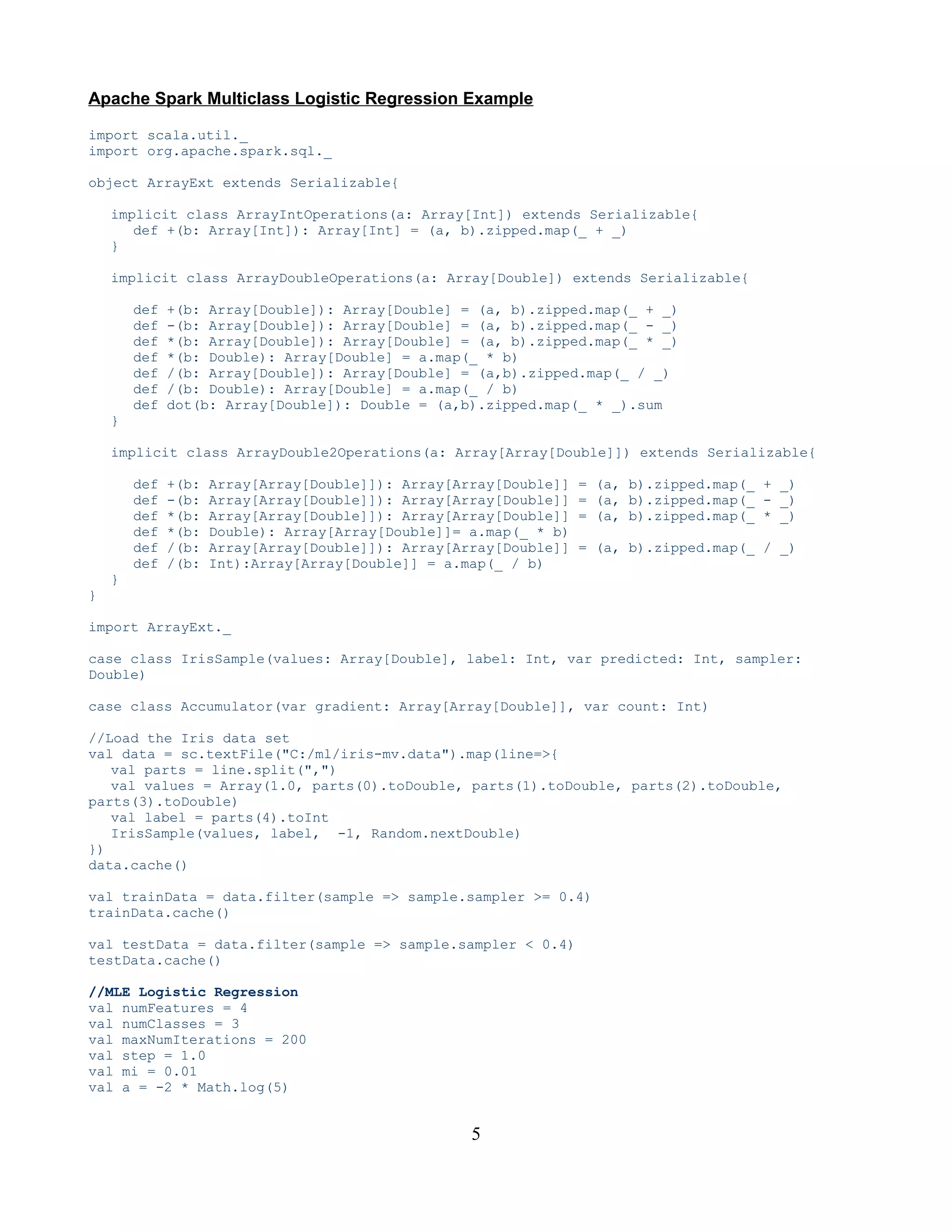 Multiclass Logistic Regression Derivation And Apache Spark Examples Pdf
