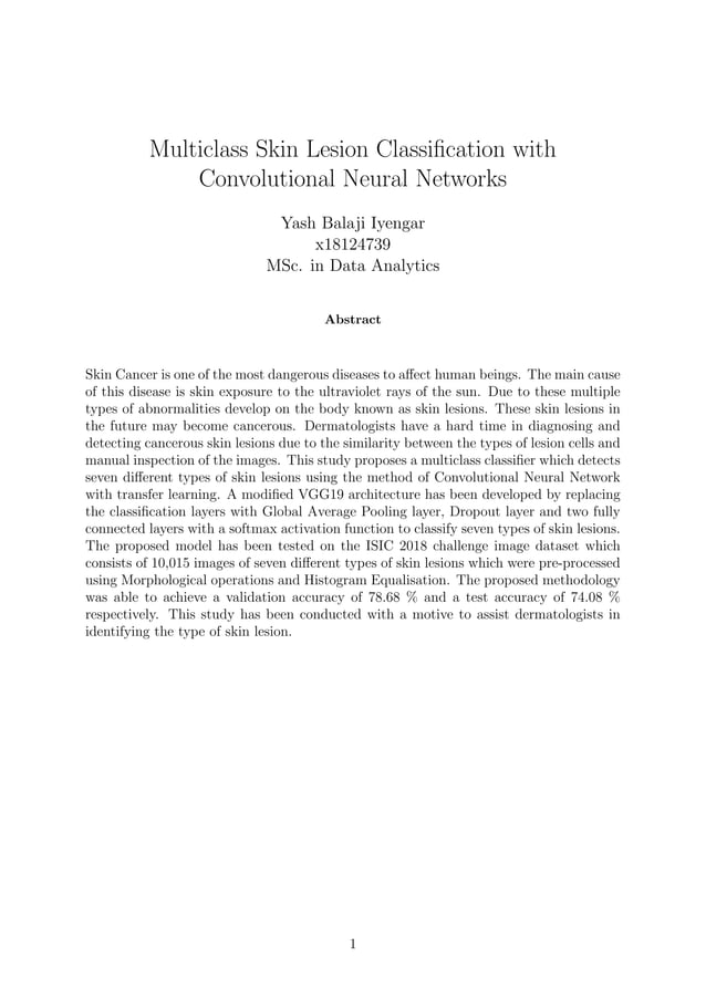 Multiclass skin lesion classification with CNN and Transfer Learning | PDF