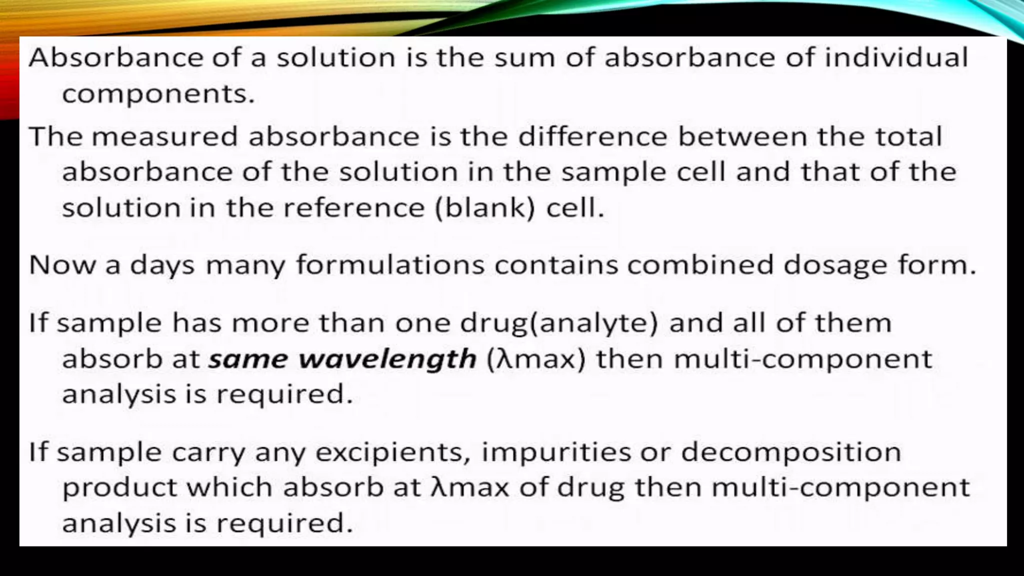 Multi component analysis (uv visible spectroscopy) by mr. pradeep ...