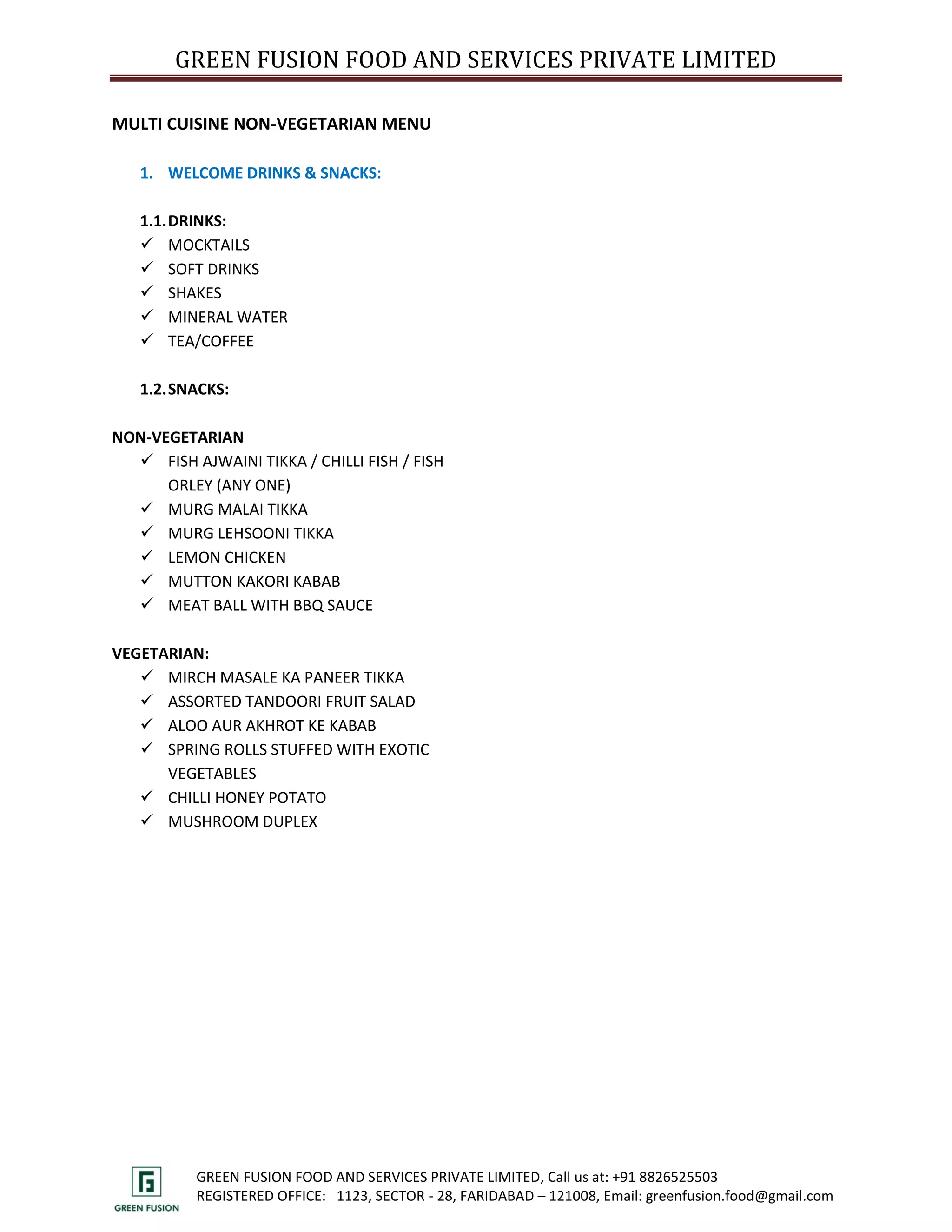 Multi Cuisine Non-Vegetarian Menu | PDF