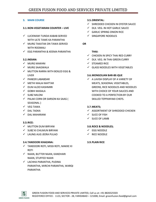 Multi Cuisine Non-Vegetarian Menu | PDF